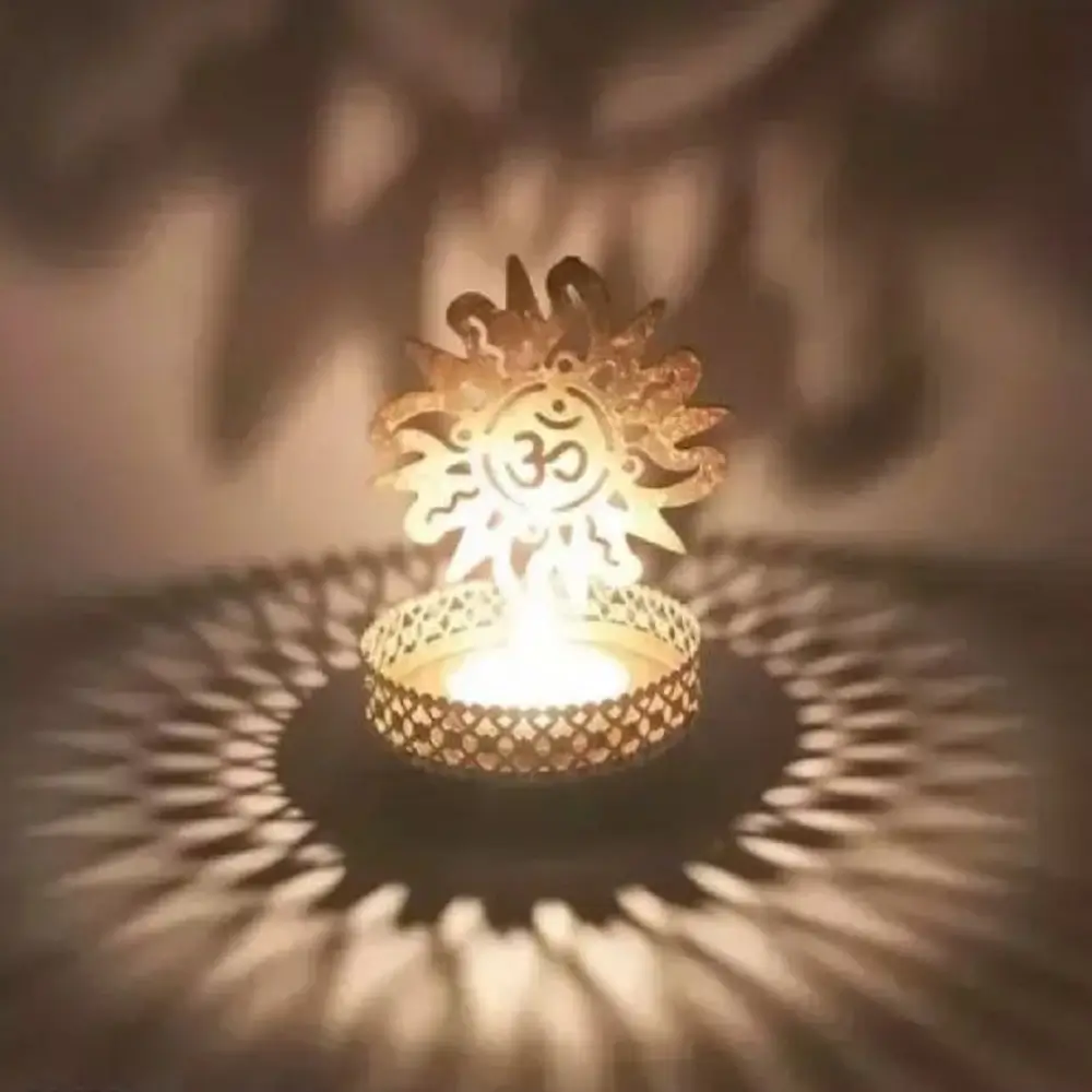 Om Metallic Shadow Tea Light Holder - PujaSamagriWala
